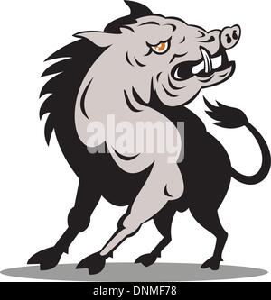 Illustration of a wild pig boar razorback jumping on isolated ...