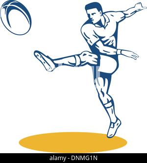 rugby player kicking ball in four steps color illustration - vector ...