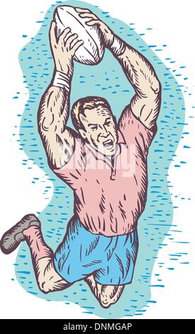 illustration of a rugby player diving to score a try on isolated Stock ...