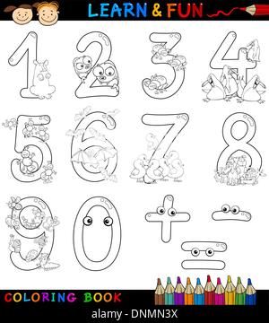 Numbers And Mathematics Symbols Coloring Page For Children Stock Vector ...