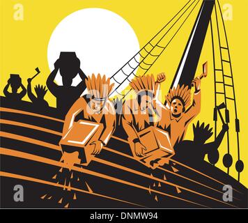 Illustration of the Boston tea party showing American patriots dressed ...