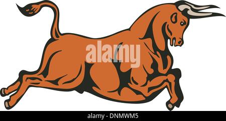 illustration of a raging bull charging attacking on isolated white ...