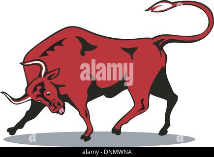 illustration of a raging bull charging attacking on isolated white ...