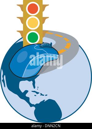 illustration of computer mouse with globe on white background Stock ...