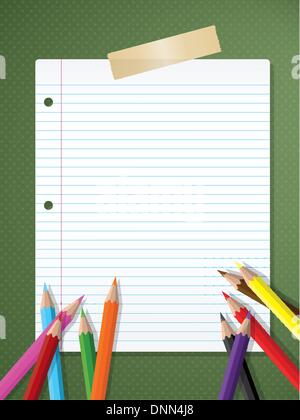 Back to school background with lined paper and coloured pencils Stock ...
