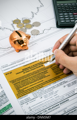 Pit 37 form, annual tax return form for individuals in Poland, Hand ...
