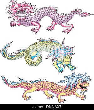 Funny chinese dragons. Set of color vector illustrations Stock Vector ...
