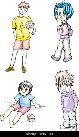 group of four boy cartoon teenager students vector illustration Stock ...