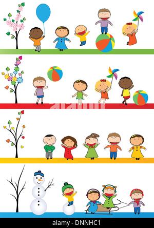 Spring, summer, autumn and winter - happy kids Stock Vector Image & Art ...