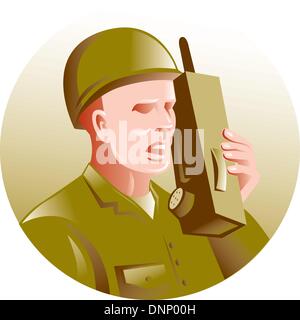 Illustration of soldier with radio set on isolated white background ...