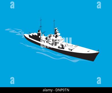 Illustration of a world war two battleship warship cruiser boat done in ...