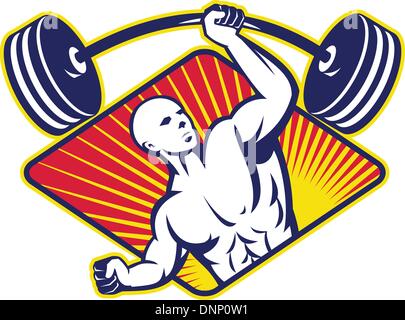 vector illustration of a weightlifter body builder lifting weights ...
