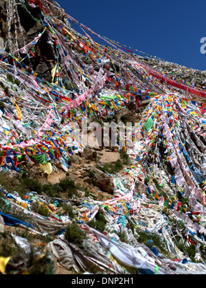 Wenchu Temple prayer flags in Yushu, Amdo, Tibet (Qinghai, China, Asia ...