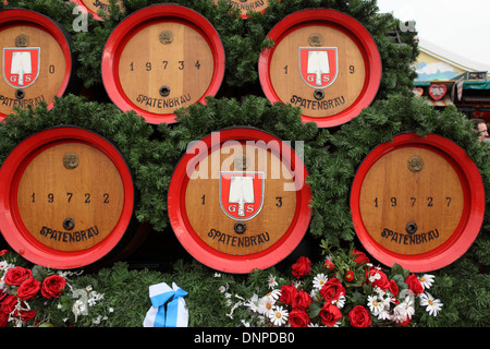 Bavaria, Germany - German beer barrels on an old brewery dray Stock ...