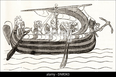 An Anglo-Saxon Ship of the 11th century; Black and White Illustration ...