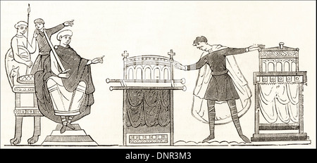 Vintage engraving of English Medieval fashions of noble people, 14th ...