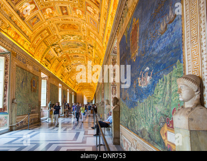 The Gallery of Maps inside of the Vatican Museums with no people. Vatican Museum without crowds ...