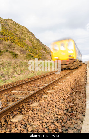 Single track railway line along the coast between St Ives and St Erth ...