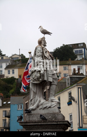 Brixham, Harbour and Prince of Orange Monument 1891 Stock Photo - Alamy