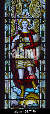 Archangel Michael with Sword, stained glass window depicting Saint ...