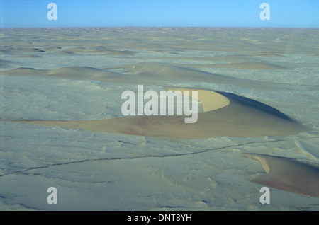 Aerial view of crescentic (barchans) dunes, North West of Namib ...