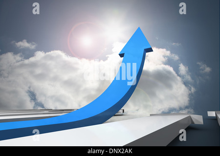 Blue arrow pointing up against sky Stock Photo - Alamy