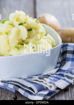 Fresh made Mashed Potatoes on vintage background Stock Photo - Alamy