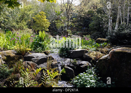 Small UK garden stream water feature Stock Photo - Alamy