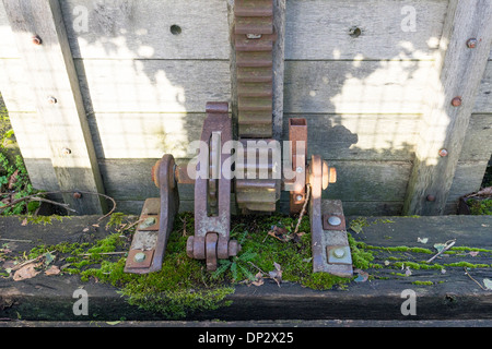 Old sluice gate winding mechanism at Barnard Castle, north east England ...