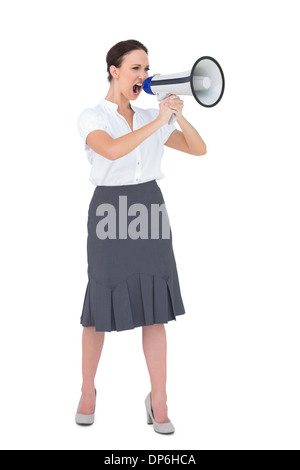 furious business woman shouting isolated on white Stock Photo - Alamy
