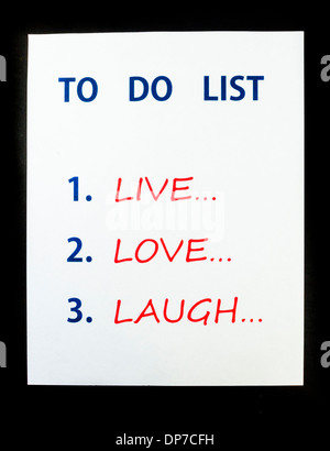 To Do List to Live, Love, Laugh on white background Stock Photo - Alamy