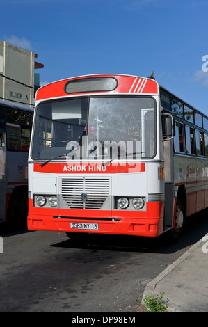 Mauritius, public transport, local bus on motorway approaching ...