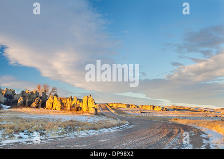 Back country road over prairie in northern Colorado with Natural Fort ...