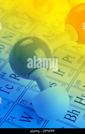 Molecule model on periodic table of the elements Stock Photo - Alamy