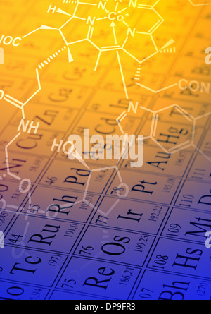 Periodic table, structural formula of chemical compound and laboratory ...