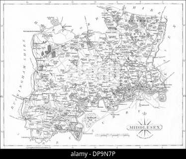 Antique county map of MIDDLESEX by JOHN CARY. Original outline colour ...