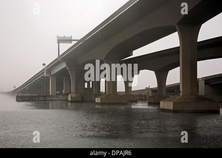 I-90 floating bridge in Seattle, crossing Lake Washington Stock Photo ...