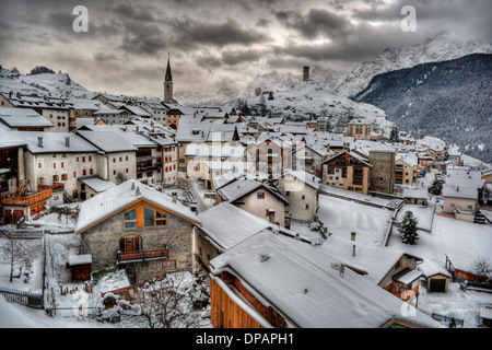 winter scenery in Ardez (Switzerland), night capture Stock Photo - Alamy