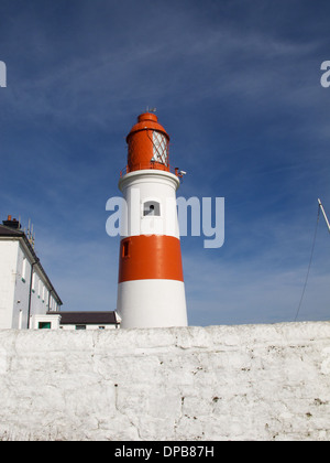The red and white striped Souter Lighthouse photographed with red ...