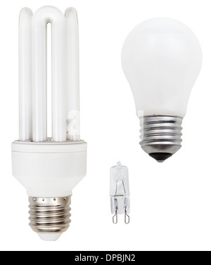 set of incandescent, halogen, compact fluorescent, LED light bulbs isolated on white background ...