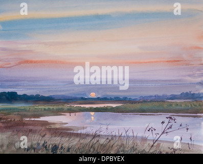 Sunset Sky. Painting. Watercolor on medium, smooth, beige wove paper ...