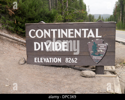 Continental Divide sign in Yellowstone National Park, Wyoming is near ...
