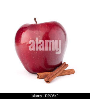 Red apple and cinnamon sticks isolated on white background Stock Photo ...