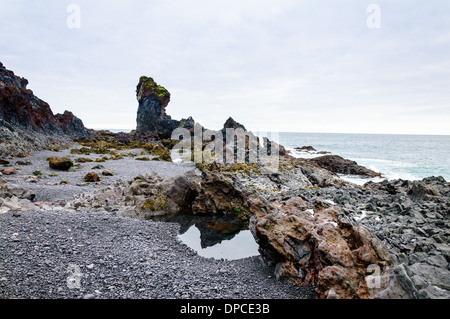 Icelandic beach with black lava rocks, Snaefellsnes peninsula, Iceland ...