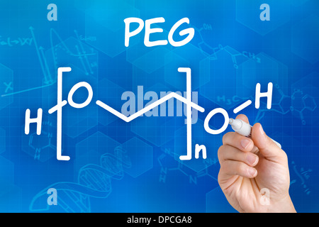Polyethylene glycol (PEG), chemical structure. Forms of PEG are used as laxatives, excipients ...