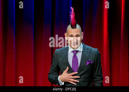 Swiss cabaret artist performs on stage during the German cabaret award ...