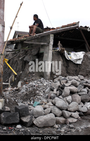 Damage to village from lahar of Mt Merapi eruption Stock Photo - Alamy