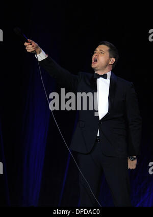 Canadian singer Michael Buble sings during a welcome celebration at the ...