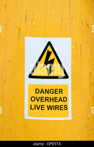 Danger Overhead Live Wires Warning Sign beside Railway Line, Harston ...