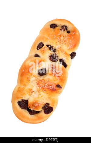 Fresh-baked buns with raisins golden wheat ears on vintage wooden board ...